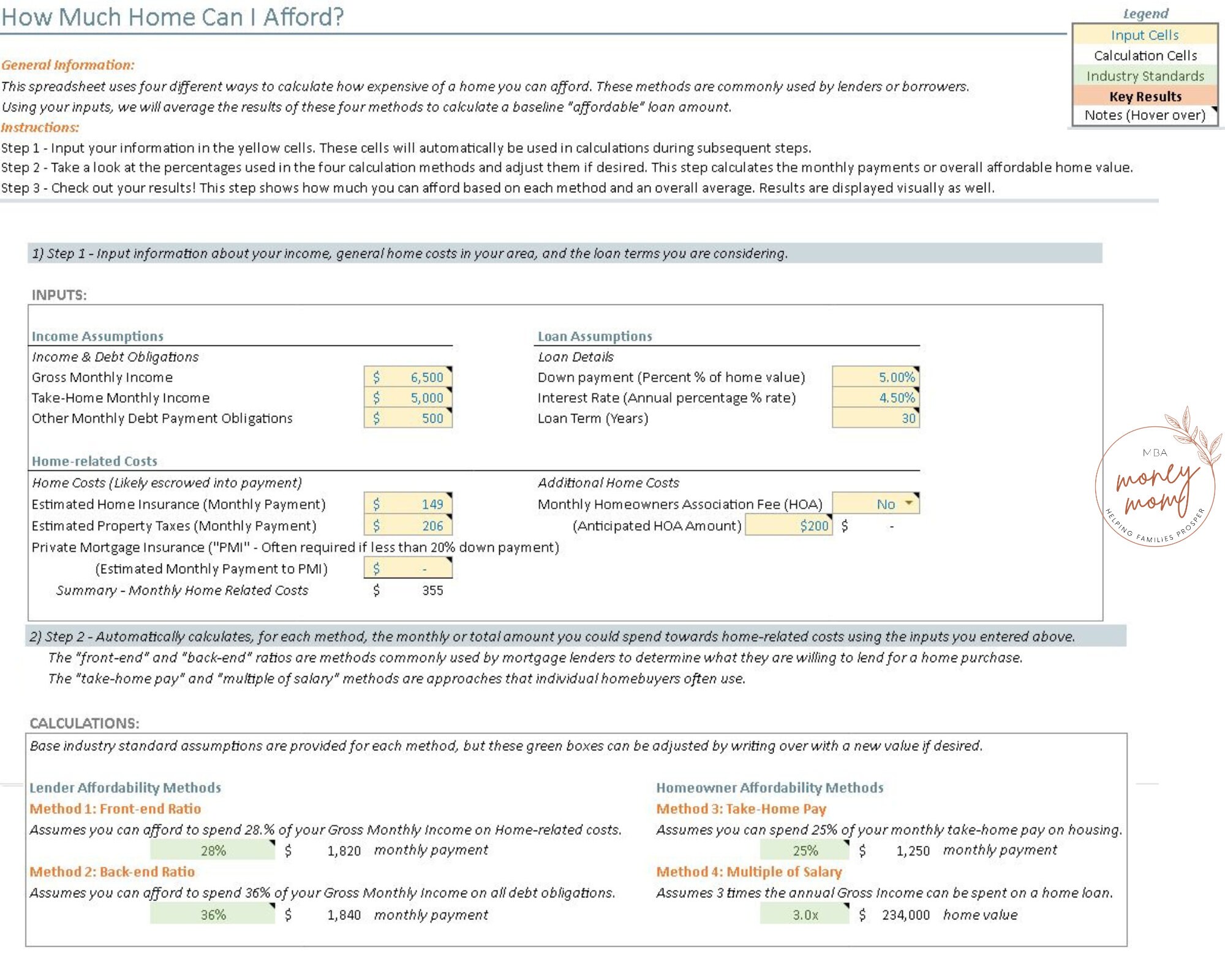 Mortgage Affordability Spreadsheet for Google Sheets | Payment ...