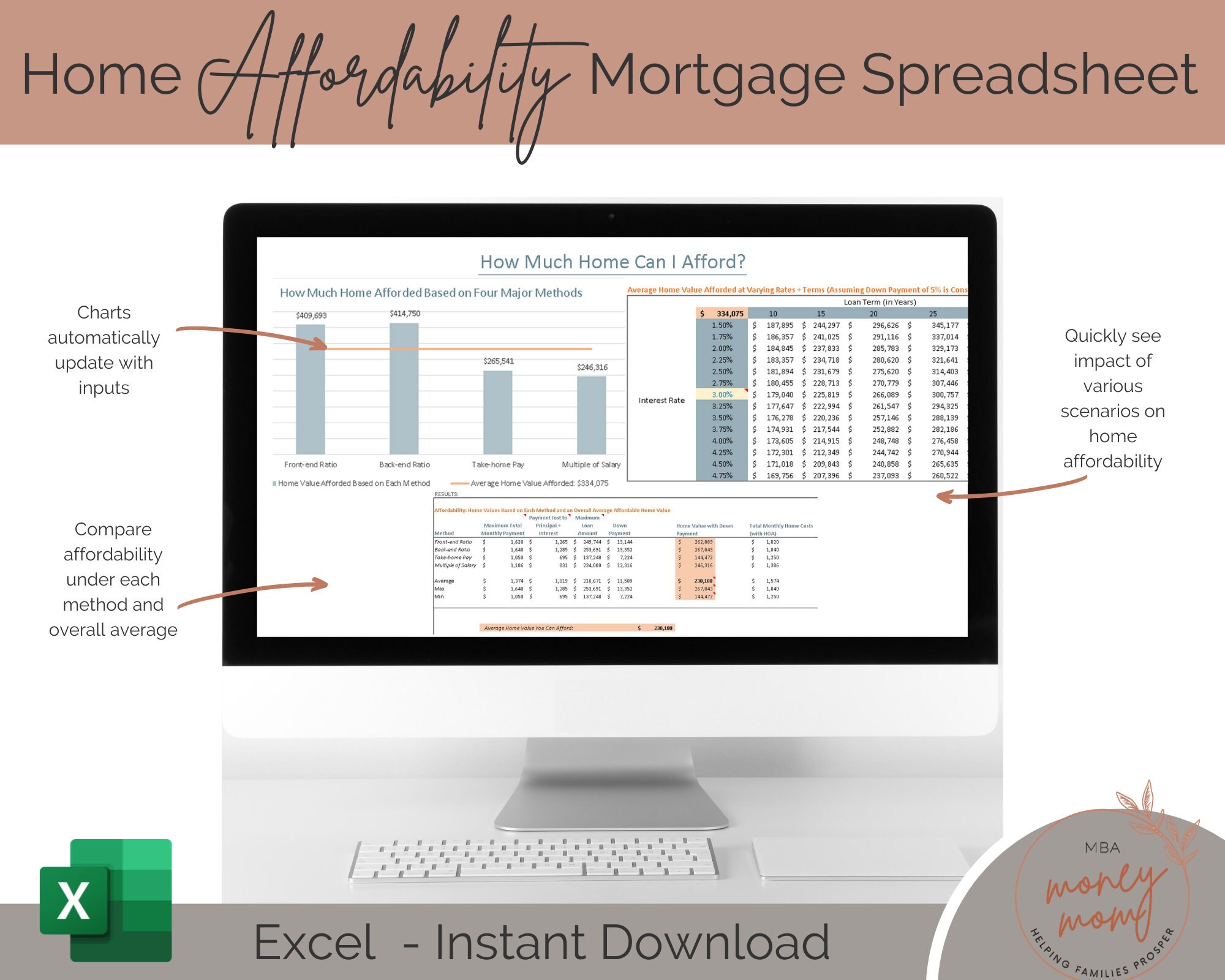Mortgage Affordability Excel Spreadsheet, Payment Calculator, Key ...