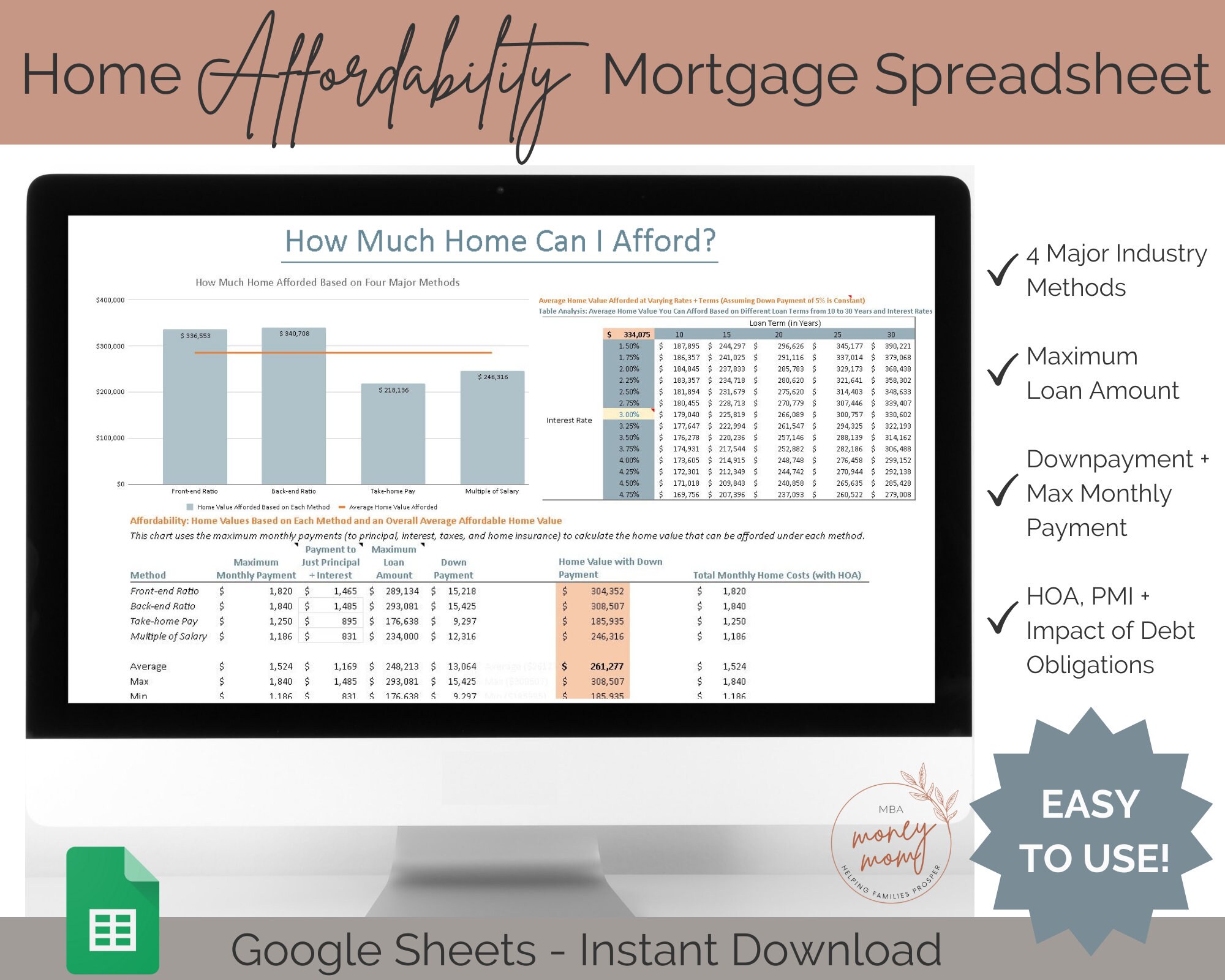 Mortgage Affordability Spreadsheet for Google Sheets Payment Calculator ...