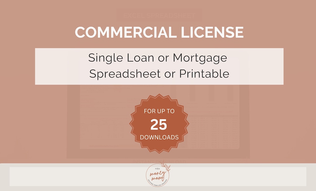 Basic Commercial License for Loan and Mortgage Spreadsheet or Printable ...