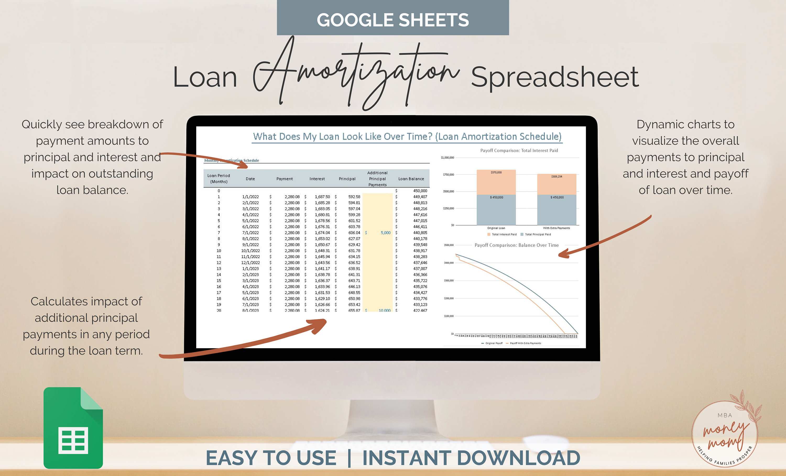 Loan Payoff Spreadsheet for Google Sheets | Amortization Schedule ...
