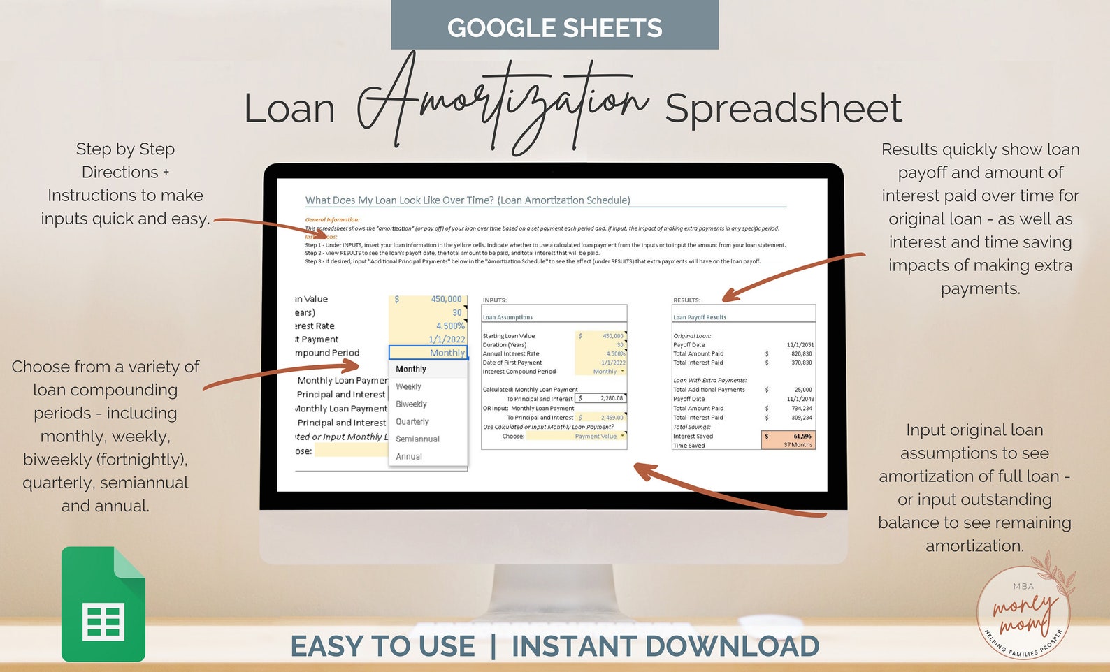 Simple Loan Payoff Spreadsheet for Google Sheets | Amortization ...