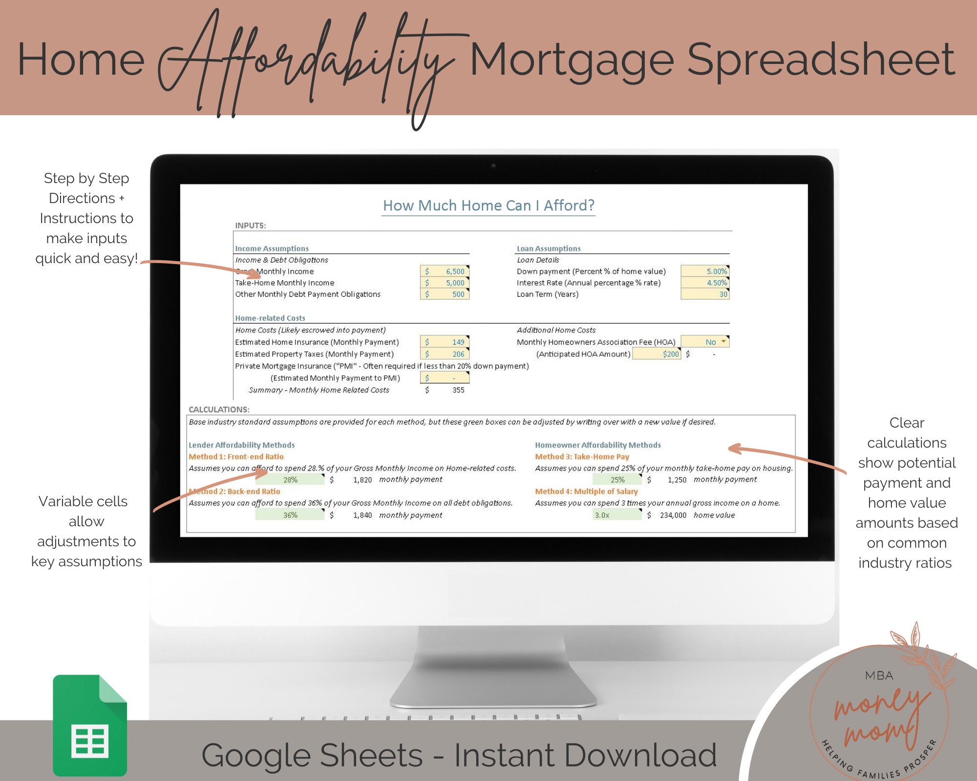 Mortgage Affordability Spreadsheet for Google Sheets | Payment ...