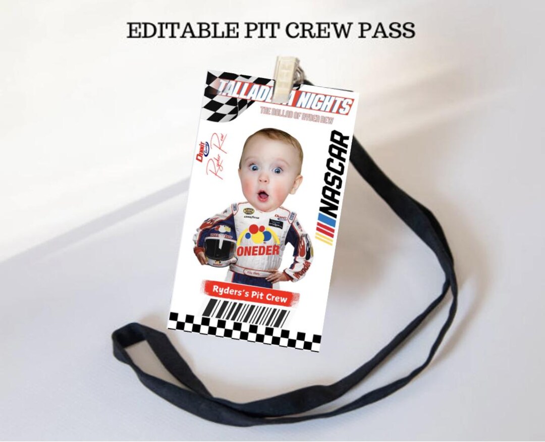 Editable Pit Crew Pass | Talladega Nights 1st Birthday | ONEDER Party ...