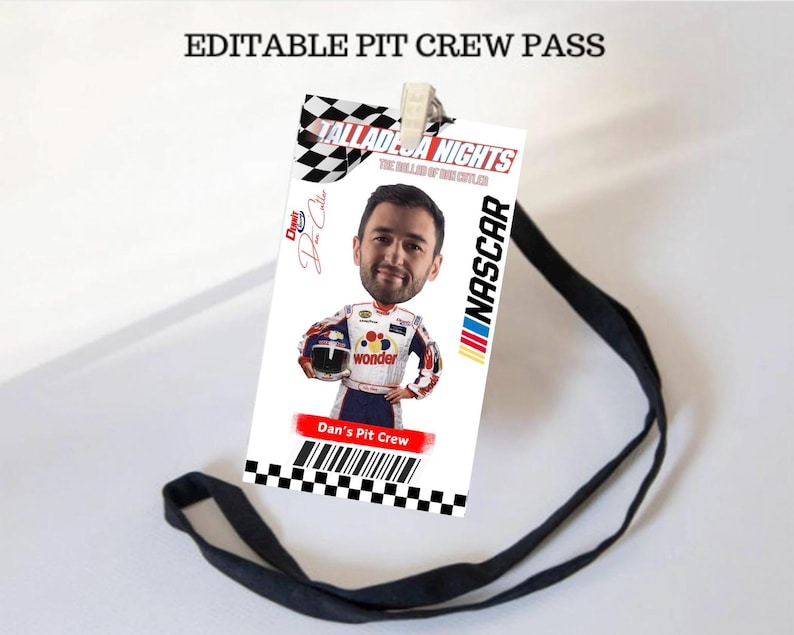 Editable Pit Crew Pass | Talladega Nights Birthday | Party Favor ...