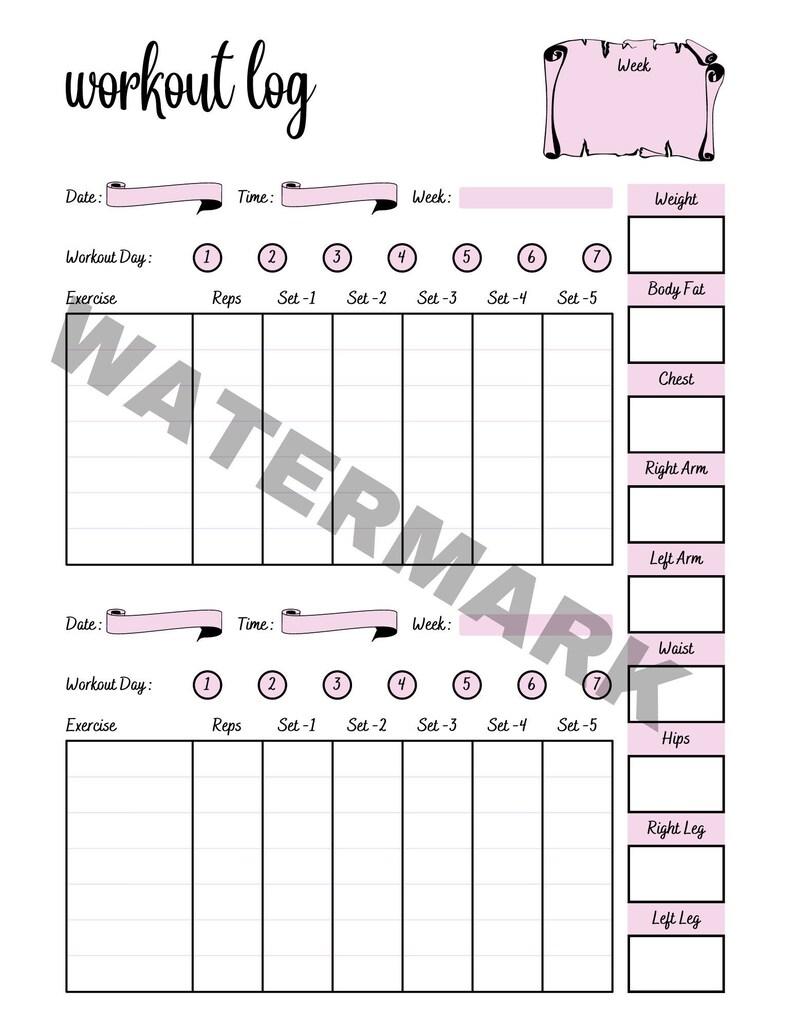 DIGITAL WORKOUT LOG Printable and Downloadable - Etsy