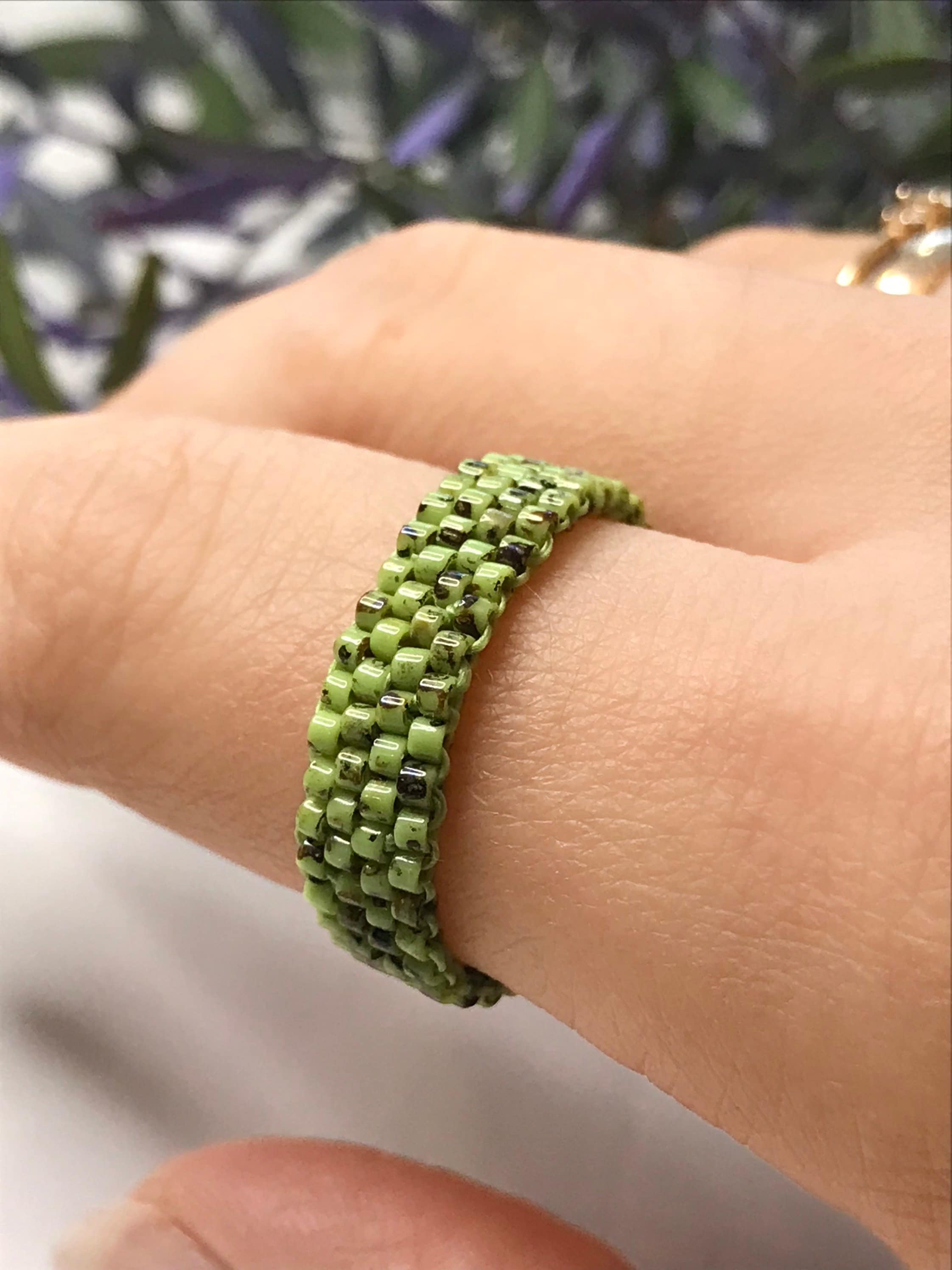Bead Ring - Handmade Product - Miyuki Bead- Seed Bead Rings- Green Ring ...