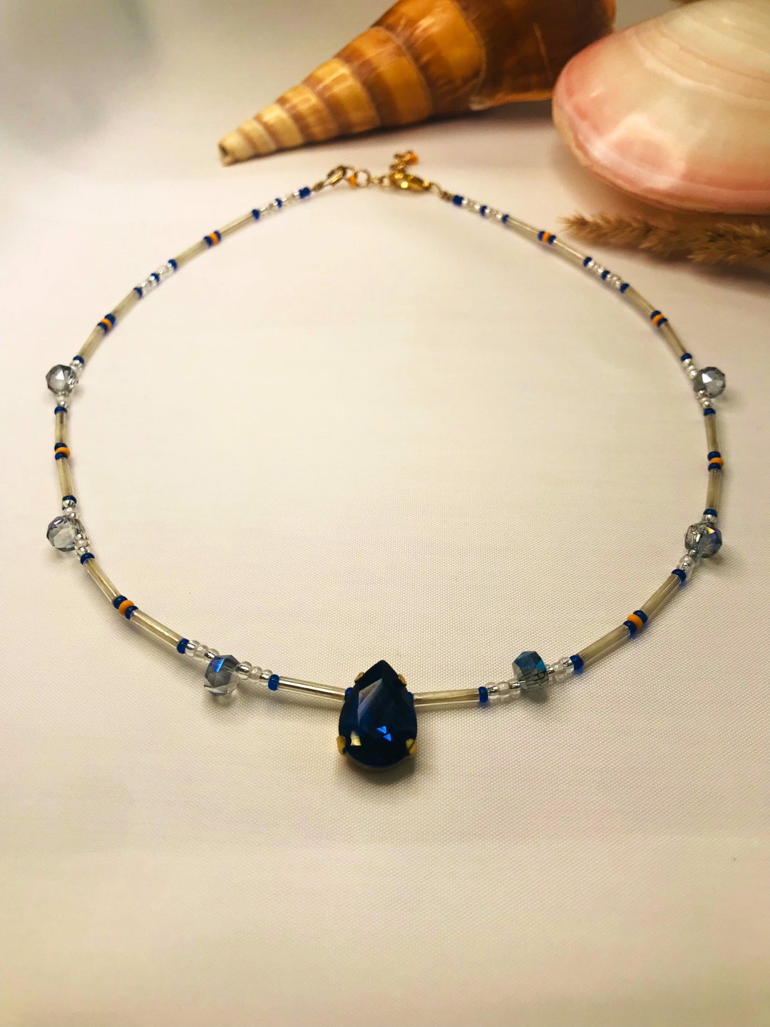 Handmade Art Deco Navy Blue Gemstone Bead Choker - Etsy