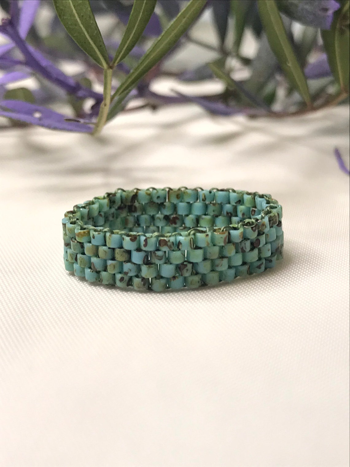 Bead Ring - Handmade Product - Miyuki Bead- Seed Bead Rings- Green Ring ...