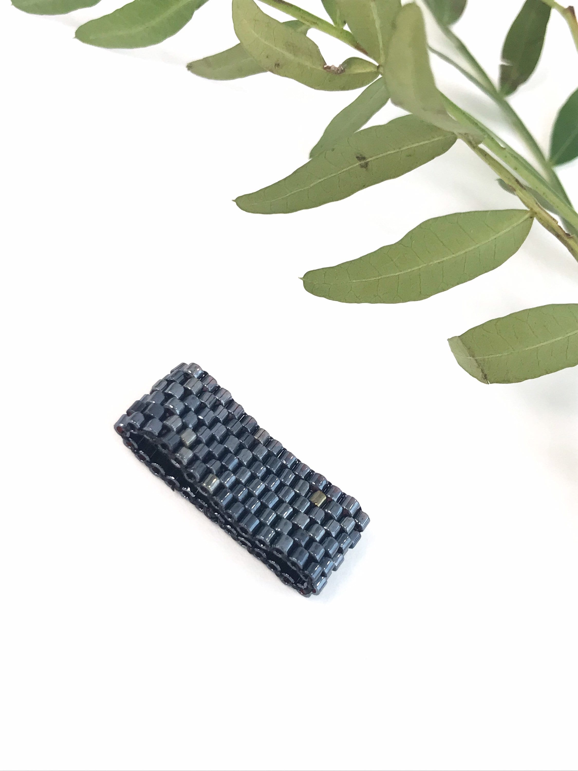 Bead Elastic Ring, Beaded Ring, Miyuki Bead, Seed Bead Ring, Black Ring ...