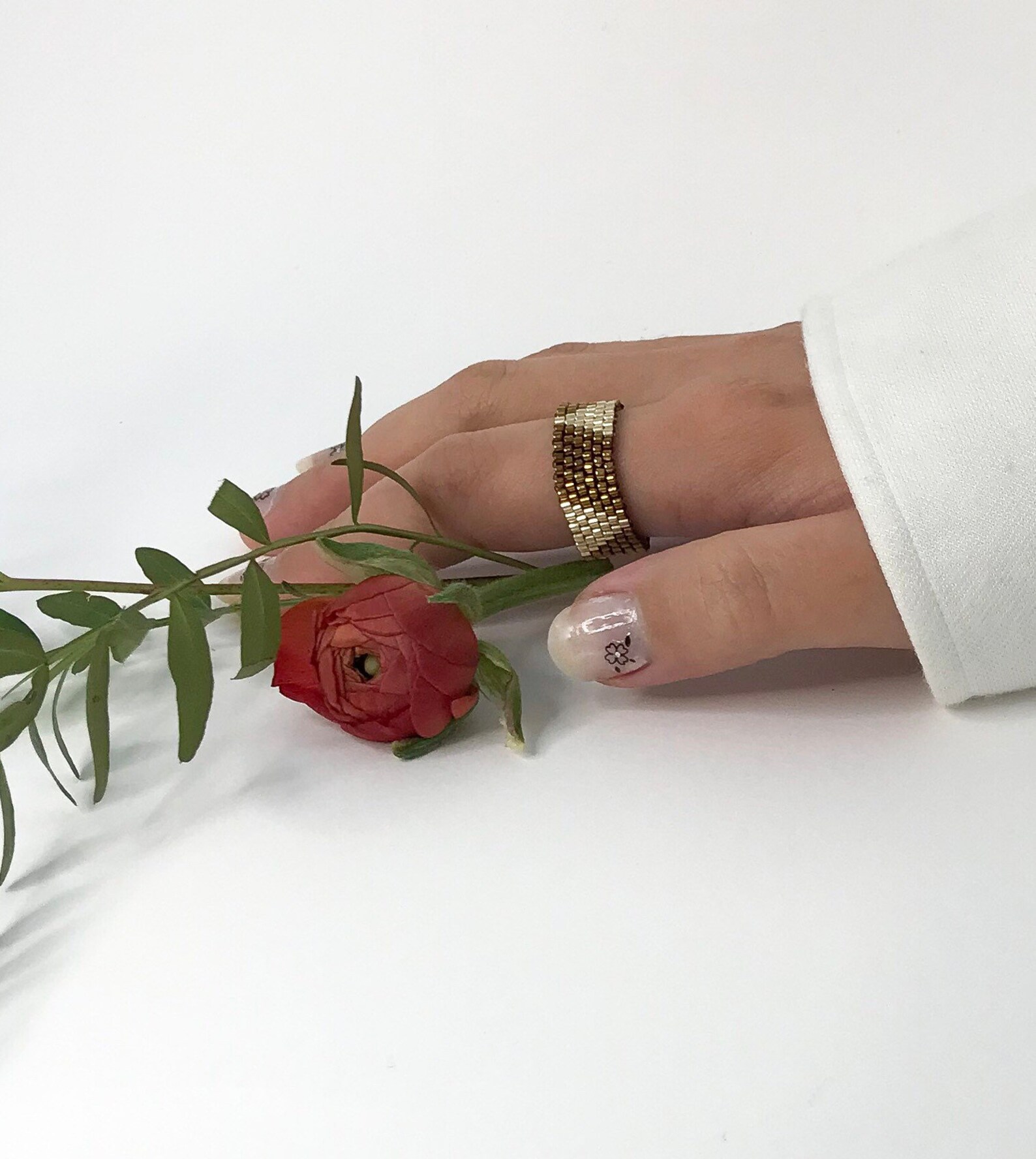 Bead Elastic Ring, Beaded Ring, Miyuki Bead, Seed Bead Ring, Black Ring ...