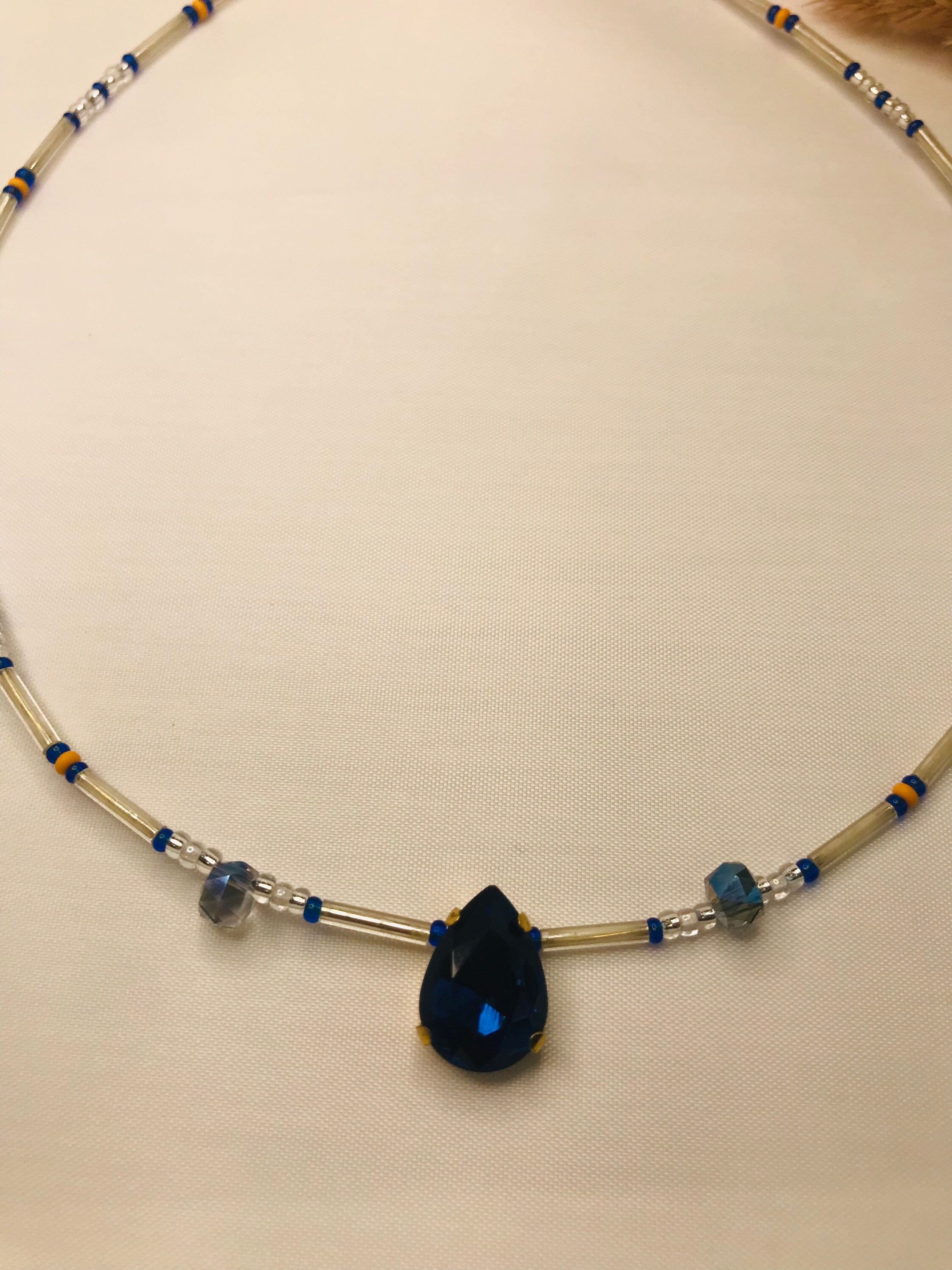 Handmade Art Deco Navy Blue Gemstone Bead Choker - Etsy