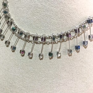 Cubic Crystal Bead Double Chain Necklace, Double Chain Crystal Choker ...