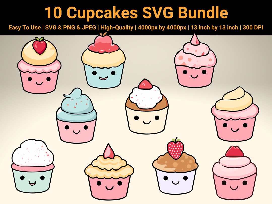 10 Cute Kawaii Cupcakes SVG Bundle 1 Sweet Dessert Clipart - Etsy