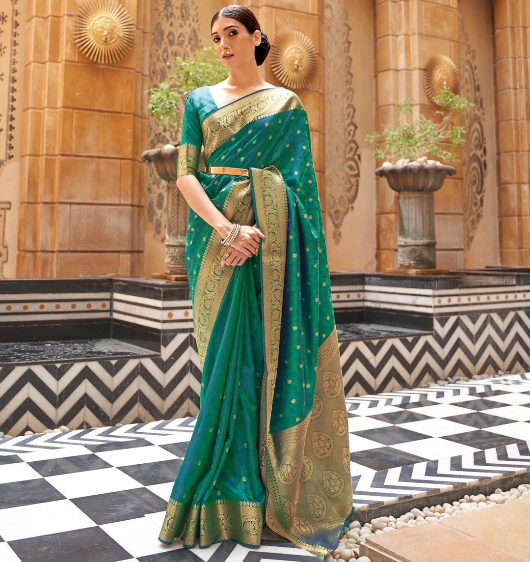 Castleton Green Kanjivaram Silk Saree With Beautiful Rich Pallu ...