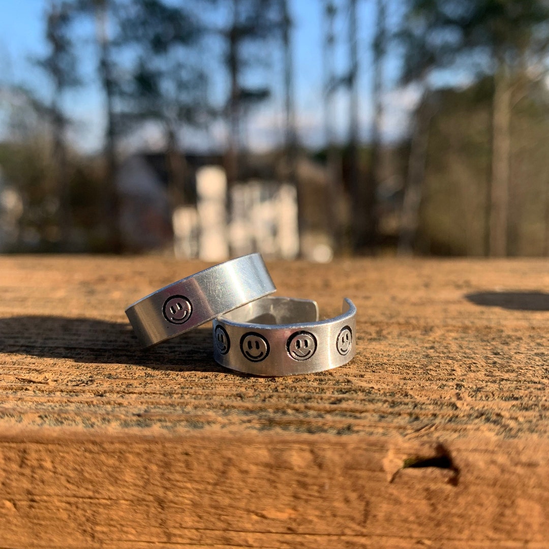 Smiley Face Metal Stamped Ring - Etsy