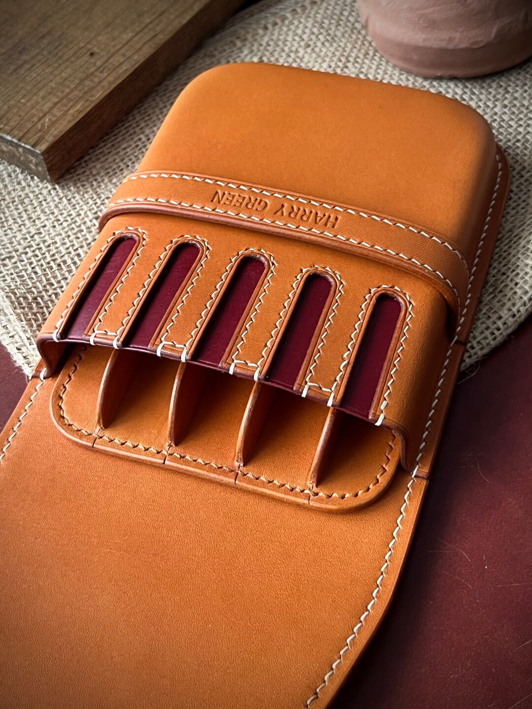 Golden Sand 5 Pen Case, Leather Triple Pen Case, Leather Fountain Pen ...