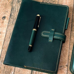 Green Leather Notebook Cover - Etsy
