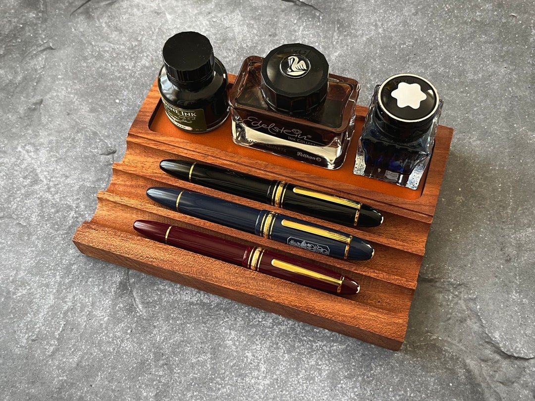 Wood Pen Tray, Leather Wood Pen Tray, Desktop Organizer, Wood Pen ...
