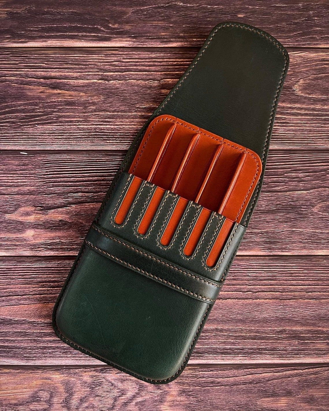 Green Forest 5 Pen Case, Leather Pen Case, Leather Fountain Pen Case ...