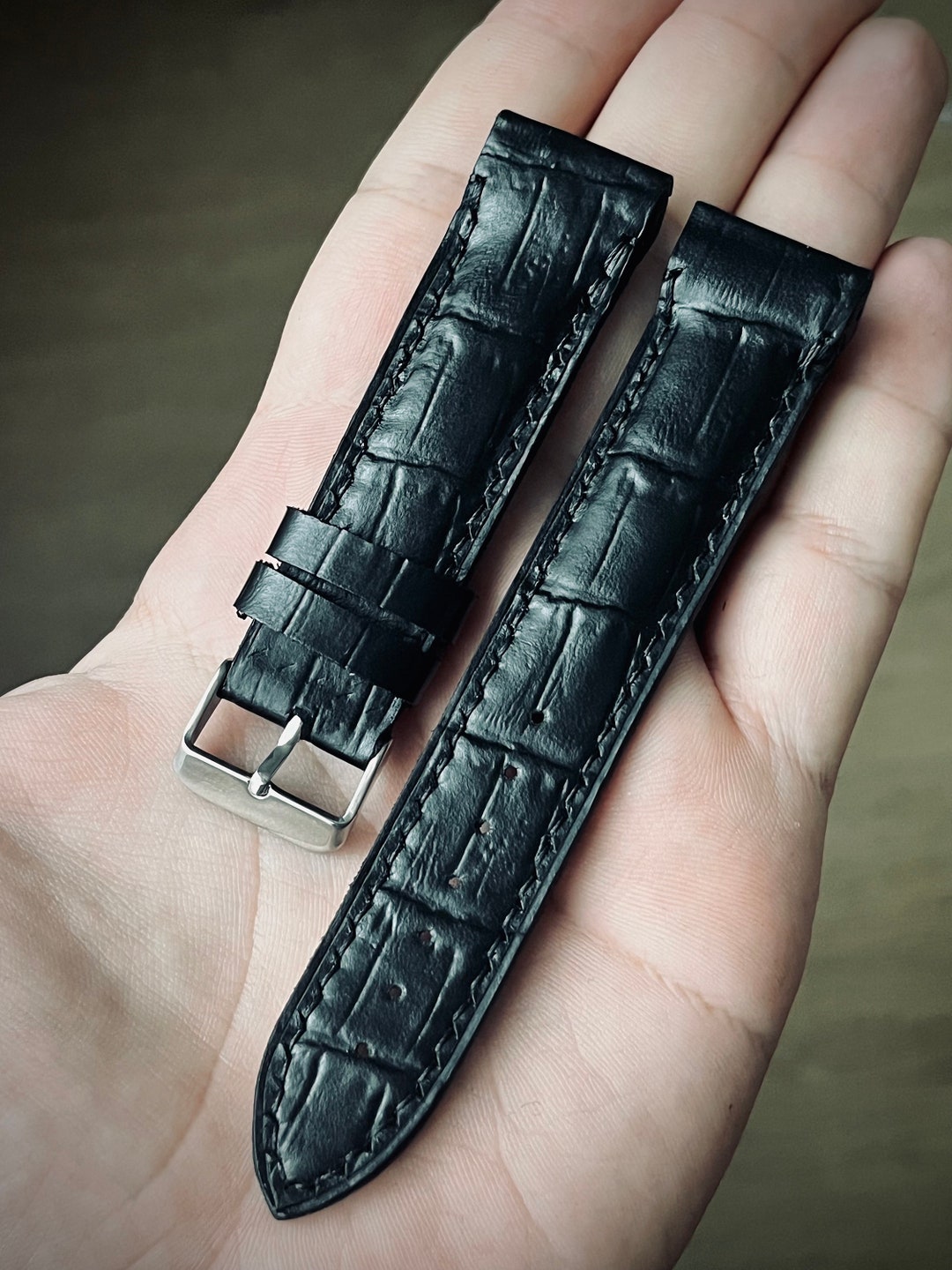 Black Croco Leather Watch Strap, Watch Band, Luxury Watch Strap - Etsy