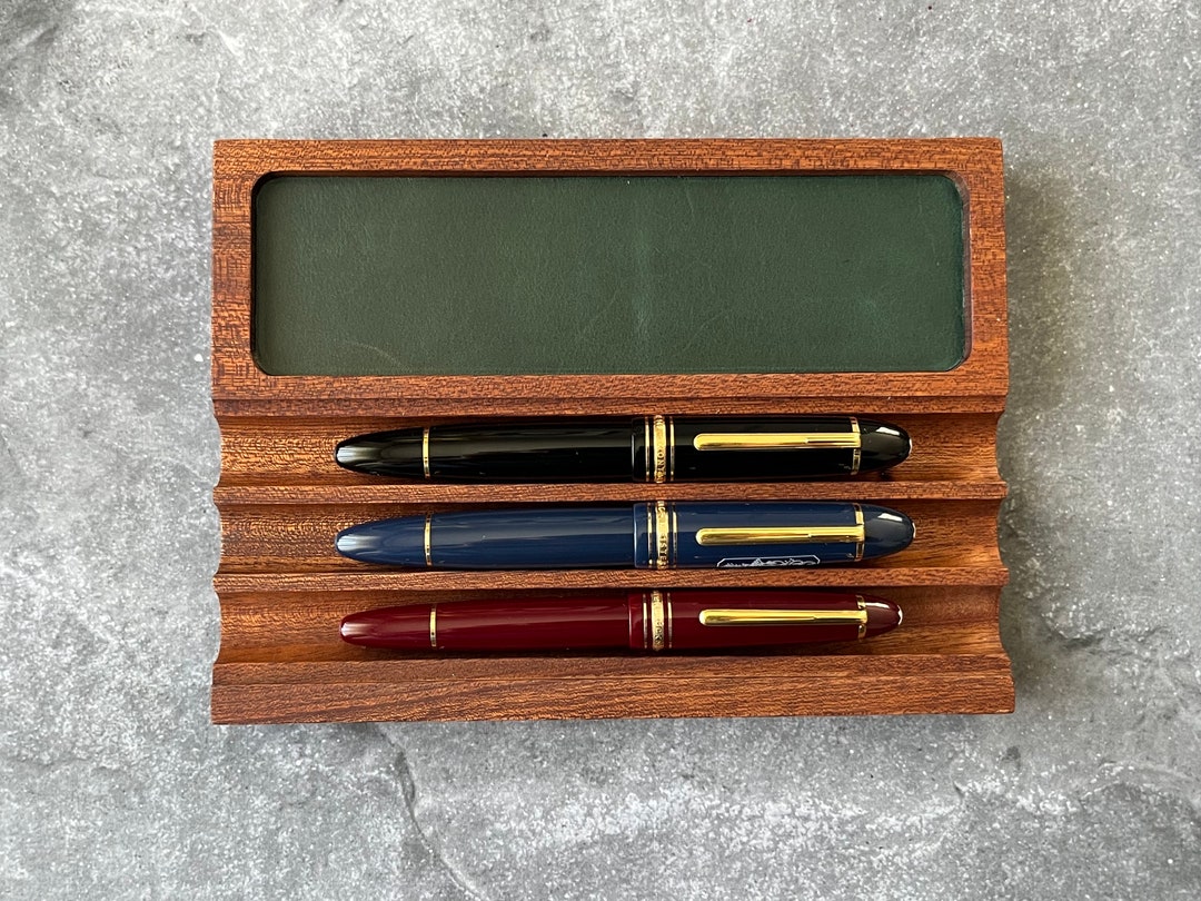 Wood Pen Tray, Leather Wood Pen Tray, Desktop Organizer, Wood Pen ...