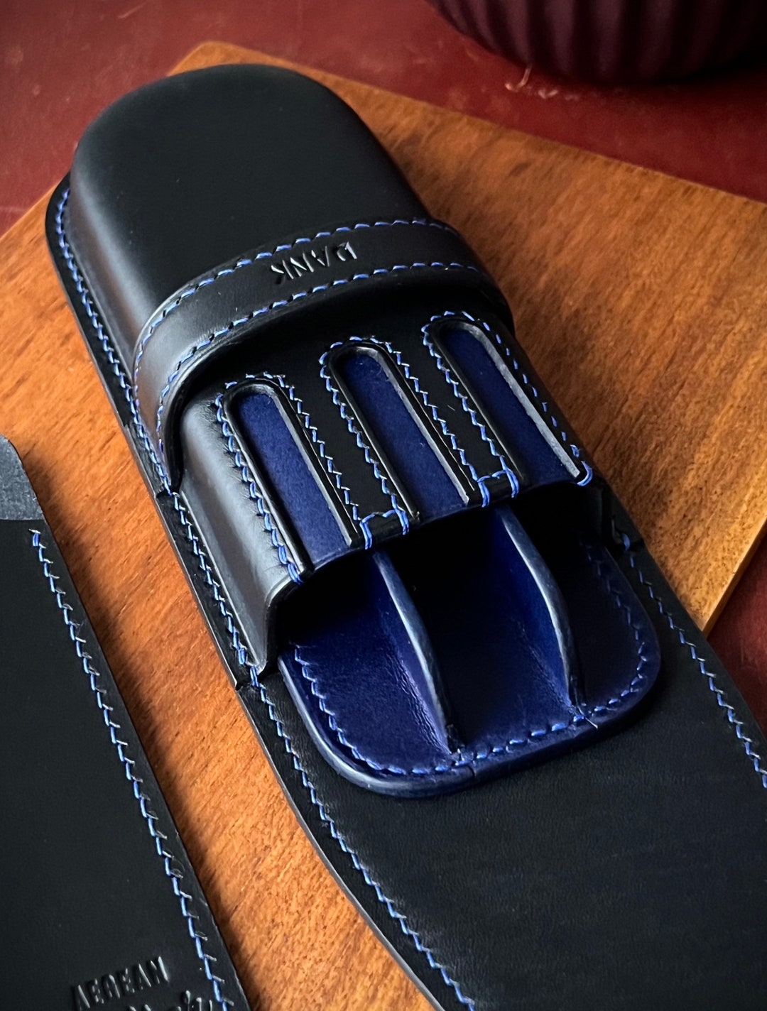 Black Sapphire Leather 3 Pen Case: Luxury Personalized Fountain Pen ...