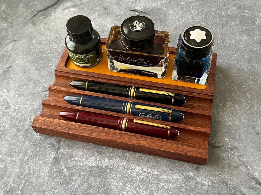 Wood Pen Rest: Yellow Leather Pen & Ink Tray - Etsy