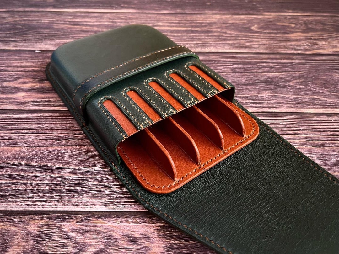 Green Forest 5 Pen Case, Leather Pen Case, Leather Fountain Pen Case ...