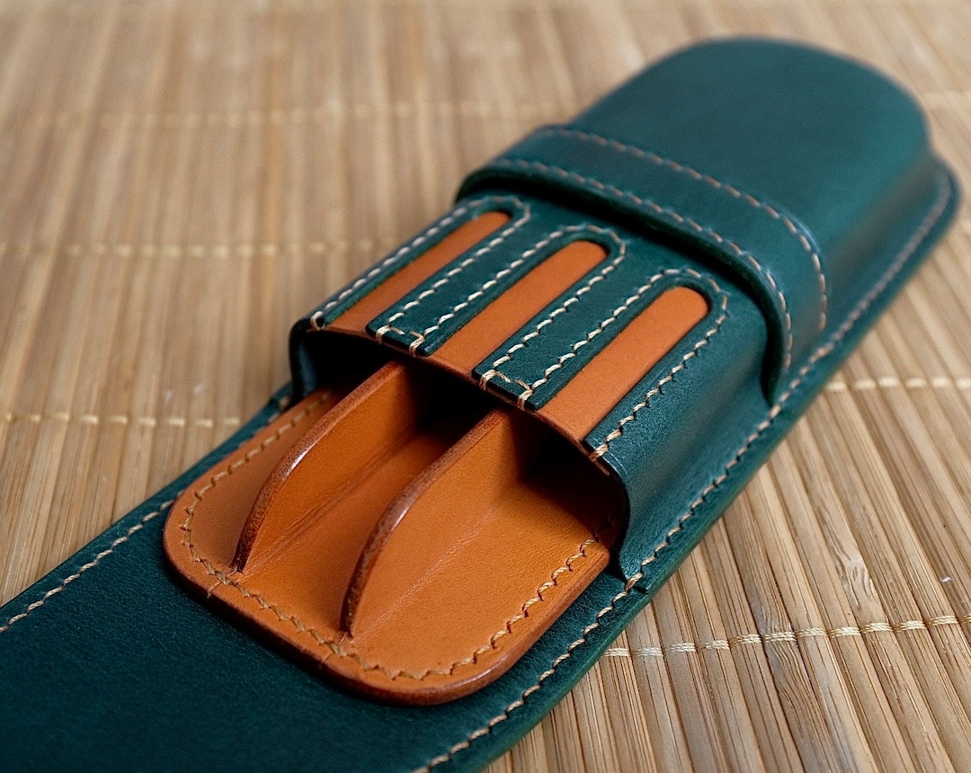 Green Forest Leather 3 Pen Case, Leather Triple Pen Case, Leather ...