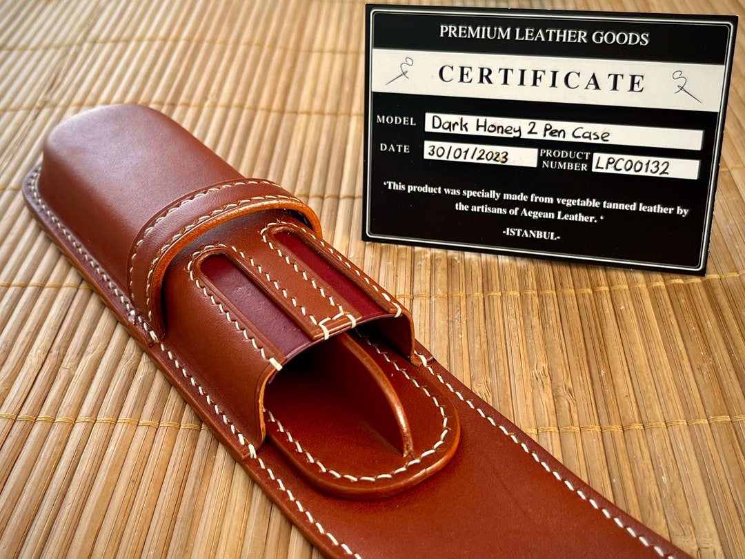Dark Honey Leather 2 Pen Case: Handmade Vegetable Tanned Leather - Etsy