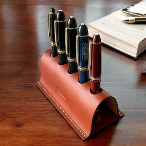 Cognac Leather 5-pen Holder: Handmade Desk Organizer - Etsy