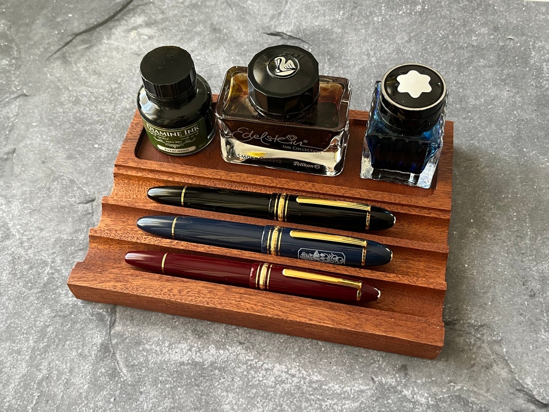 Wood Pen & Ink Stand: Leather Desktop Organizer - Etsy
