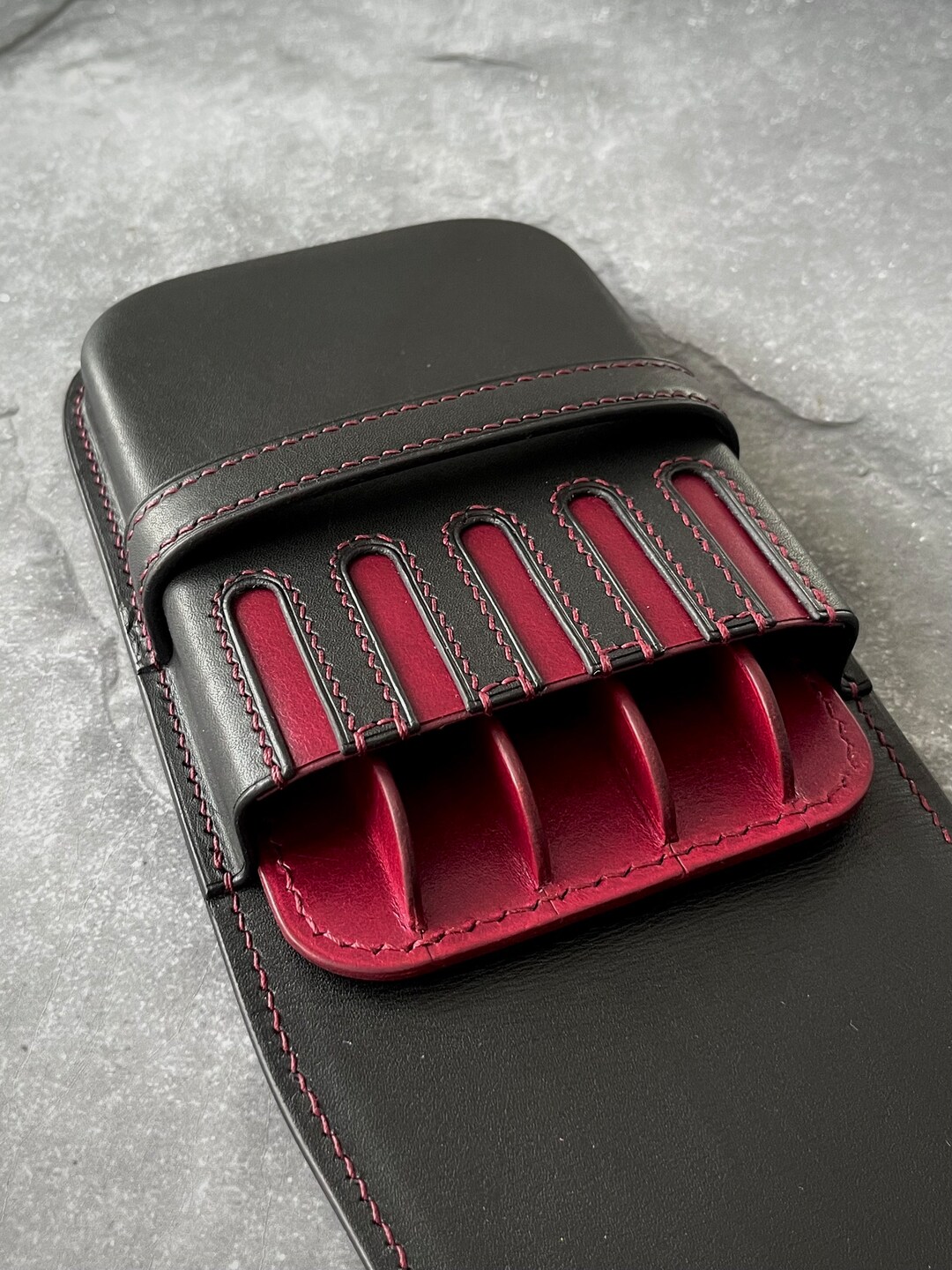 Black Ruby 5 Pen Case, Leather Triple Pen Case, Leather Fountain Pen ...