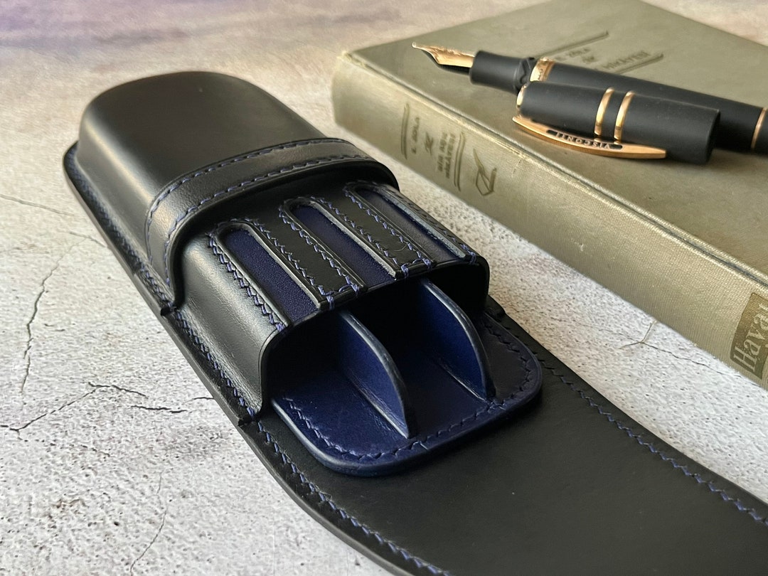 Black Sapphire Leather 3-pen Case: Luxury Personalized Fountain Pen ...