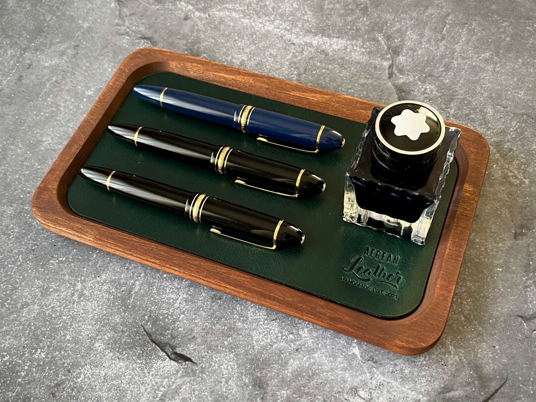 Leather Wood Tray, Leather Pen Tray, Desktop Organizer, Wood Pen Tray ...