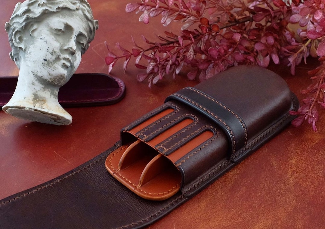Coffee Bean Leather 3-pen Case: Luxury Personalized Fountain Pen Holder ...
