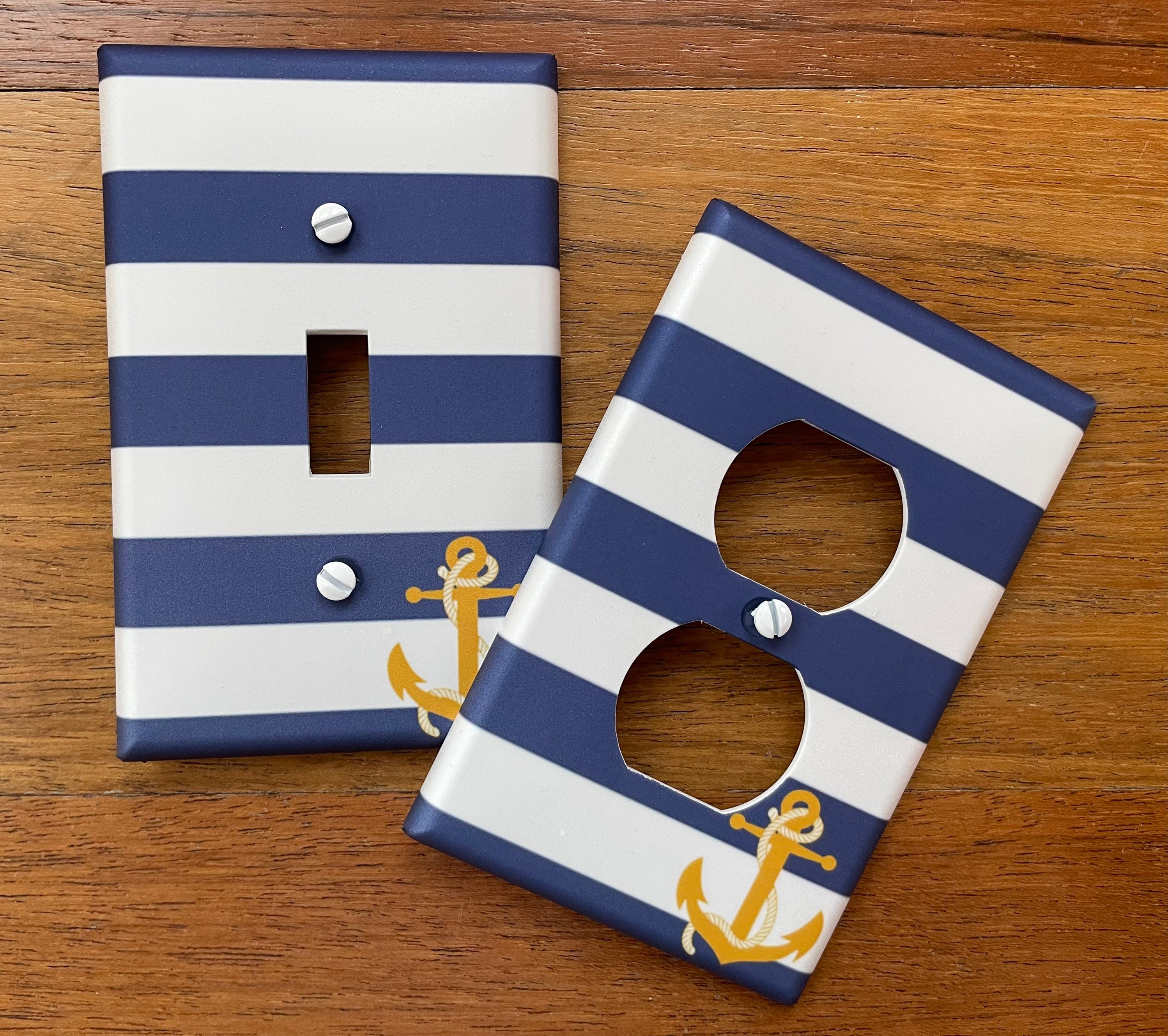 Nautical Anchor Light Switch Plate Cover // Blue White Stripes // FAST ...