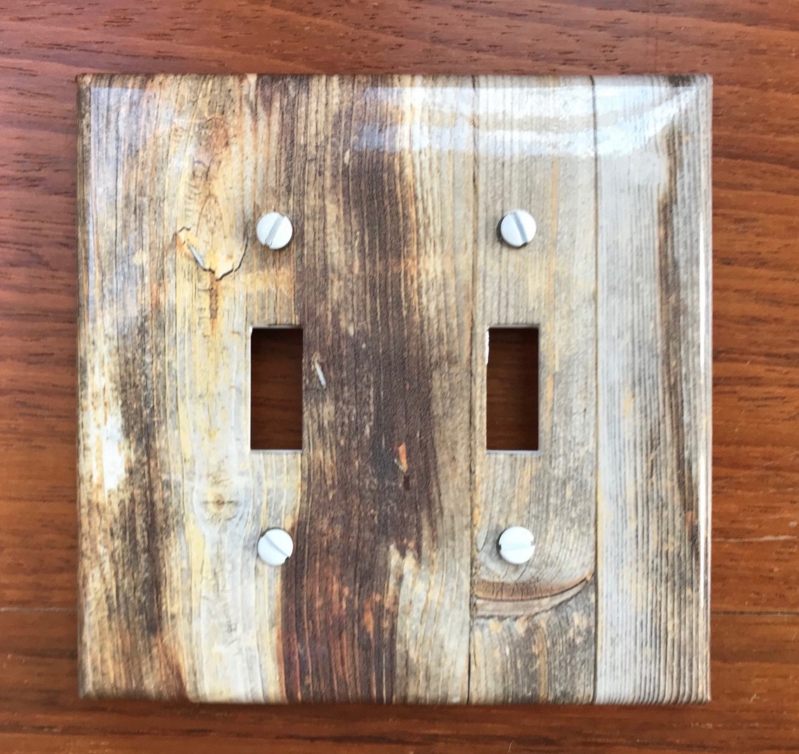 Rustic Wood Light Switch Plate Cover // Tan Grey Brown FAUX | Etsy