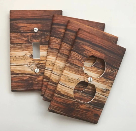 Rustic Wood Light Switch Plate Cover // Farmhouse Repurposed Brown FAUX ...