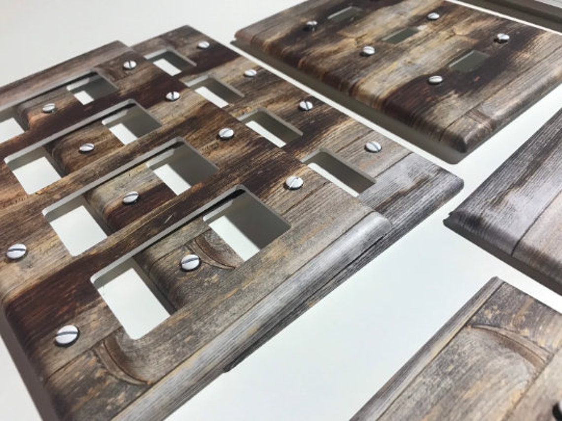 Rustic Wood Light Switch Plate Cover // Tan Grey Brown FAUX - Etsy