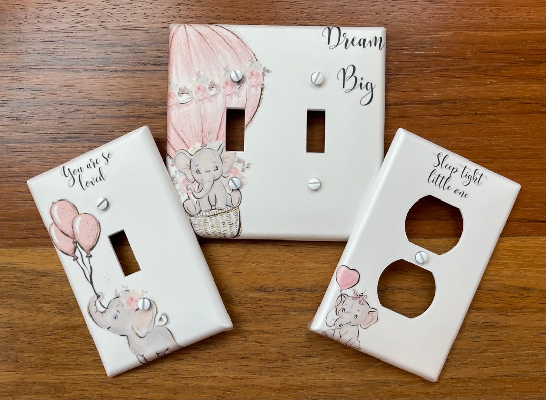 Pink Baby Elephant Nursery Light Switch Plate Cover: Dream Big Ballloon ...