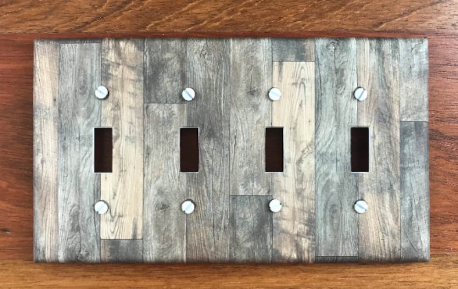 Rustic Wood Light Switch Plate Cover Planks // Gray Green Brown FAUX ...