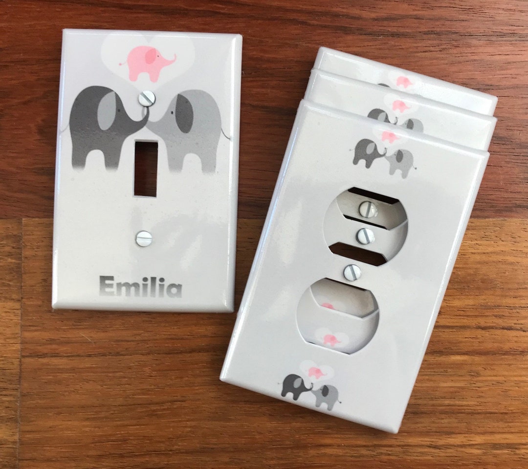 Elephant Family Light Switch Plate Cover // PERSONALIZED // Pink Gray ...