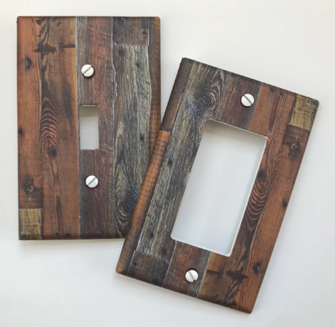 Rustic Wood Light Switch Plate Cover // Dark Brown FAUX Wood-like Image ...