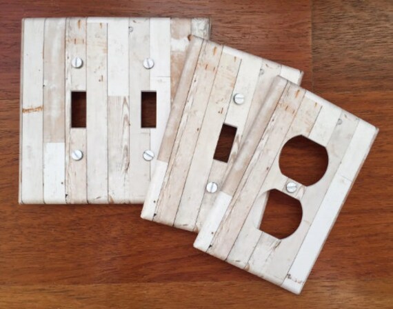 Rustic Wood Light Switch Plate Covers White Tan Wood // FAUX | Etsy