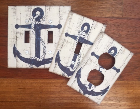 Nautical Anchor Rustic Light Switch Plate Cover // Blue off - Etsy