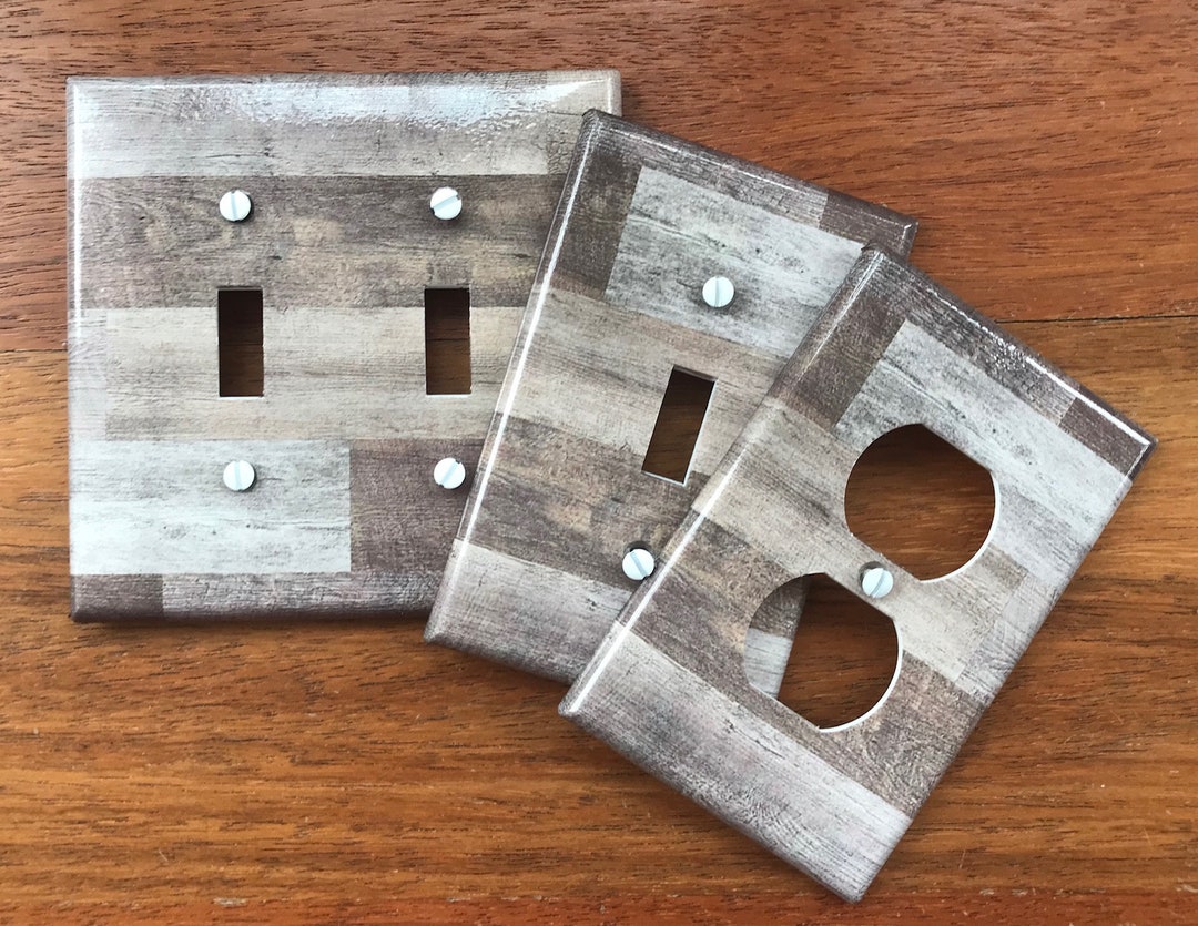 Gray Wood Light Switch Plate Cover Grey // FAUX Wood-like Image #40 - Etsy