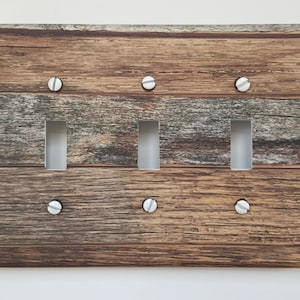Rustic Wood Light Switch Plate Cover // FAUX Brown Cream Wood-like ...