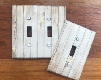 Rustic Wood Light Switch Plate Covers White Tan Wood // FAUX | Etsy